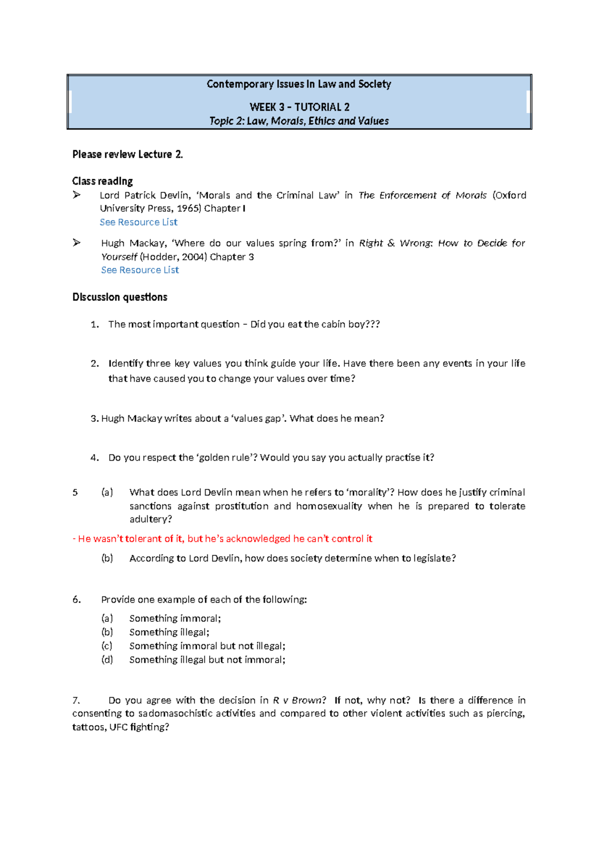 Tutorial 2(Wk3) - prac material - Contemporary Issues in Law and ...
