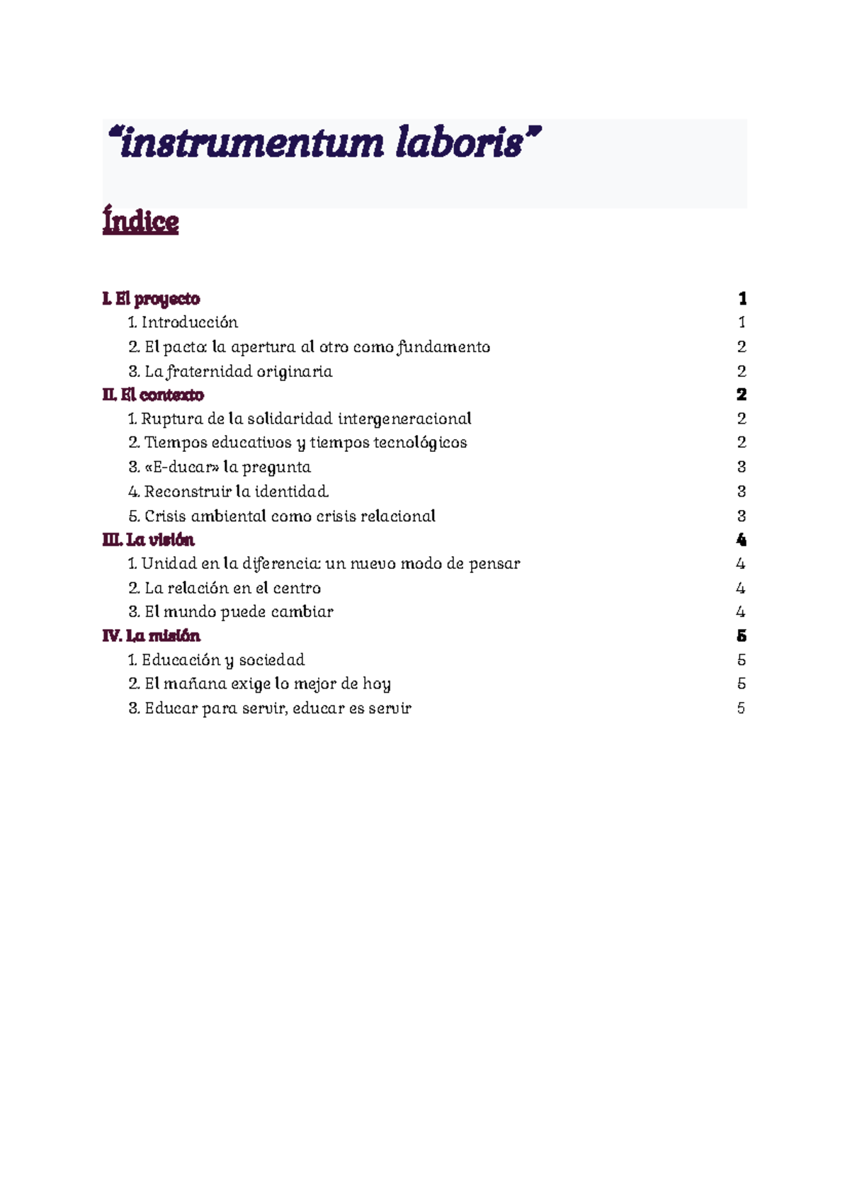 Instrumentum-laboris-. - “instrumentum laboris” I. El proyecto Índice ...