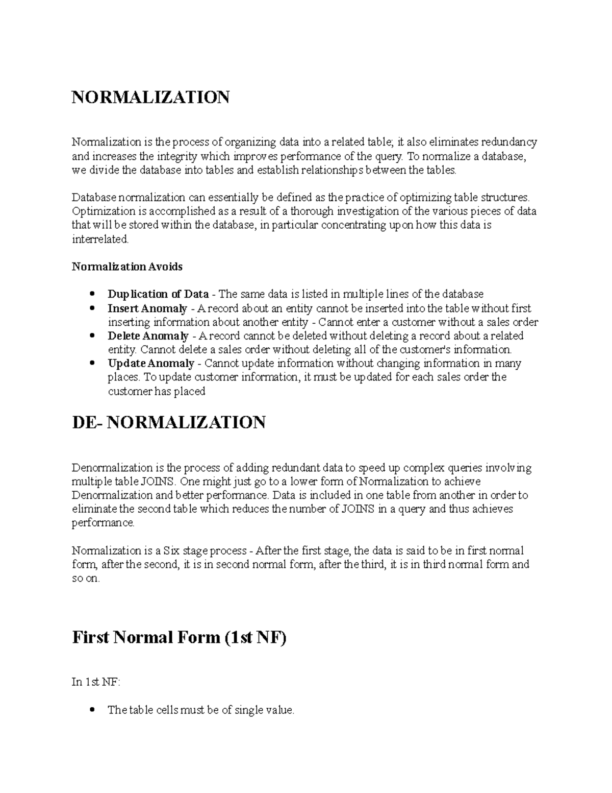 Normalization - NORMALIZATION Normalization is the process of ...