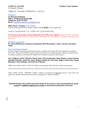 Organic Chemistry II LAB - Syllabus - Hunter College CHEM 225 Organic ...
