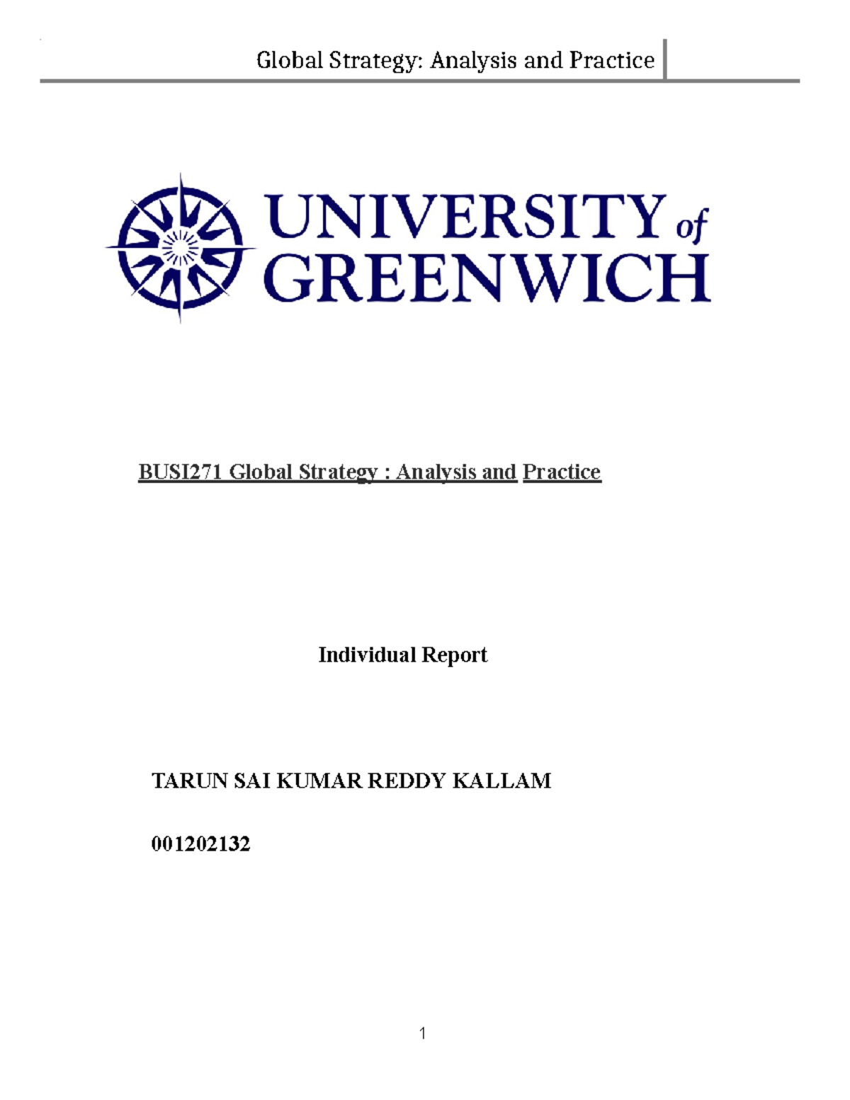MY new individual report - BUSI271 Global Strategy : Analysis and ...