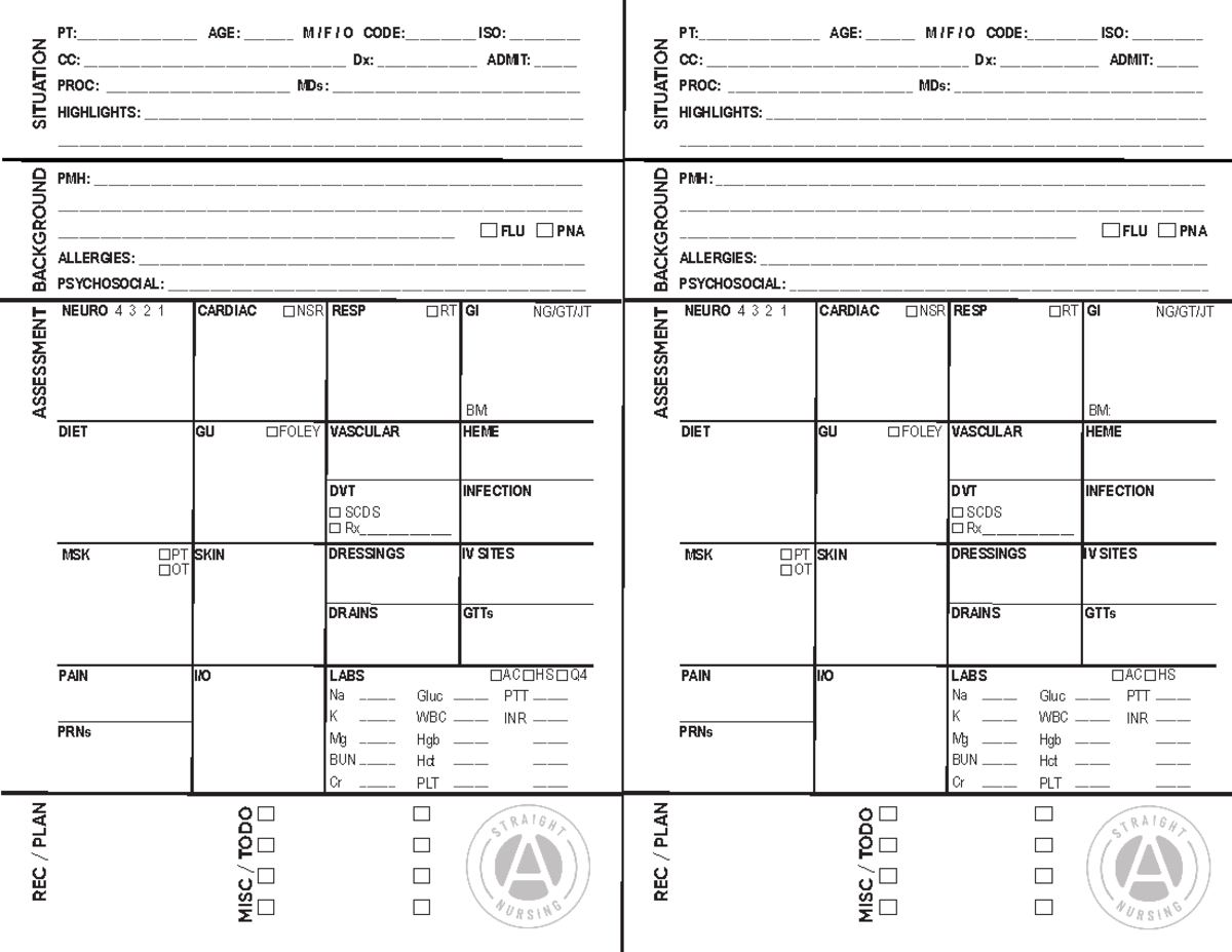 MS SBAR Report Sheet - Q SITUATION BACKGROUND ASSESSMENT REC / PLAN PT ...