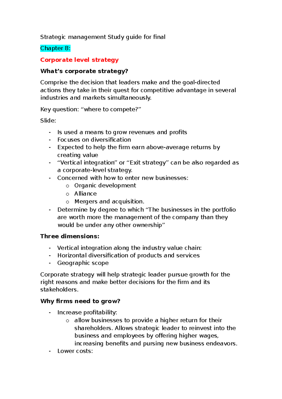 Strategyc mangement - final studyguide - Strategic management Study ...