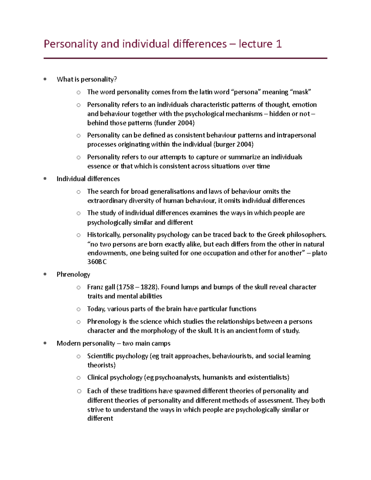 Personality and individual differences lecture 1 - Personality and ...