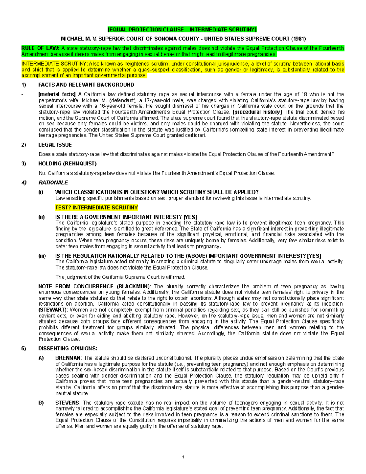 Case brief Michael v. Sonoma County - (ConLaw - case brief and class ...