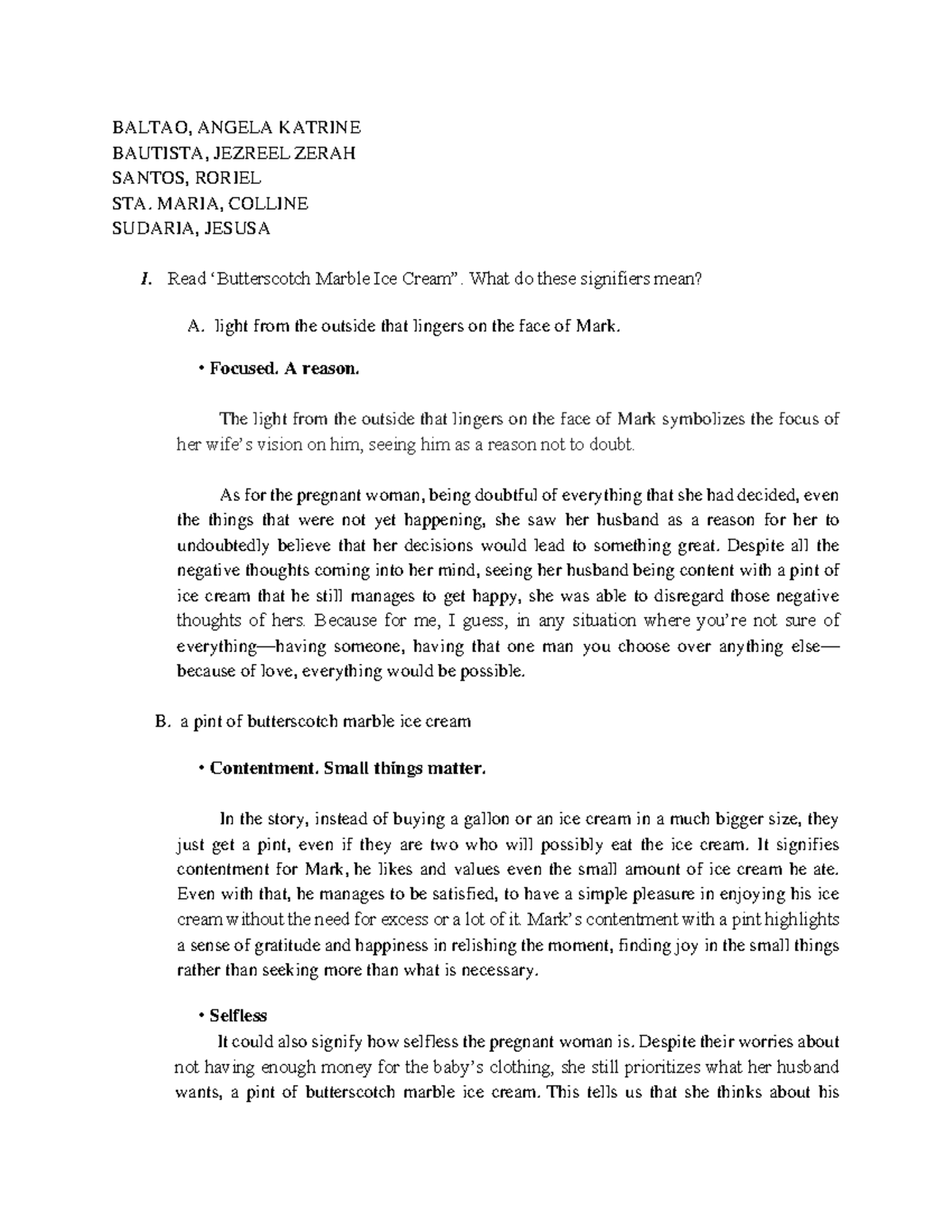 Group 2 Semiotics TASK - Semiotic story - BALTAO, ANGELA KATRINE BAUTISTA, JEZREEL ZERAH SANTOS ...