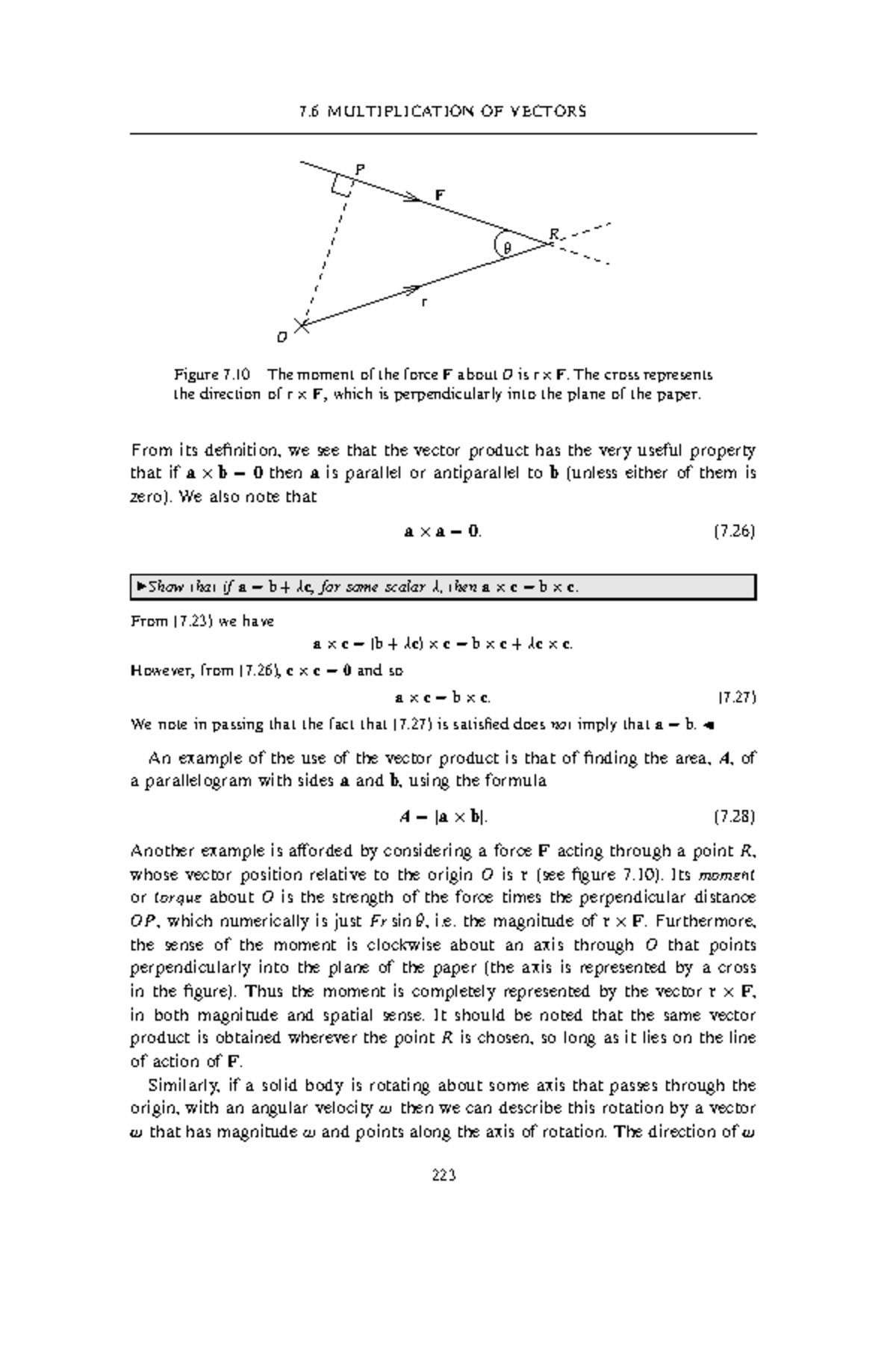 Physics Engineering (19) - 7 MULTIPLICATION OF VECTORS θ O R P F r ...
