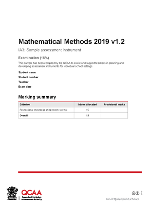 Practice IA3 Mathematics Methods Exam Tech Active - Simple familiar A ...