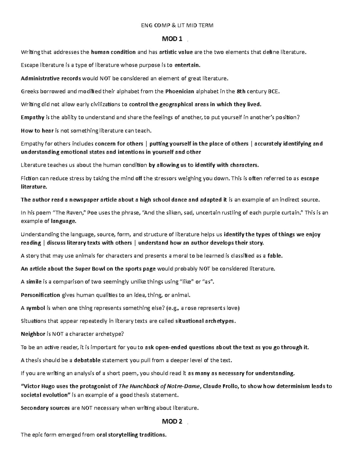 ENG-132 ENGLISH COMPOSITION AND LITERATURE Mid Term Exam Complete Test ...