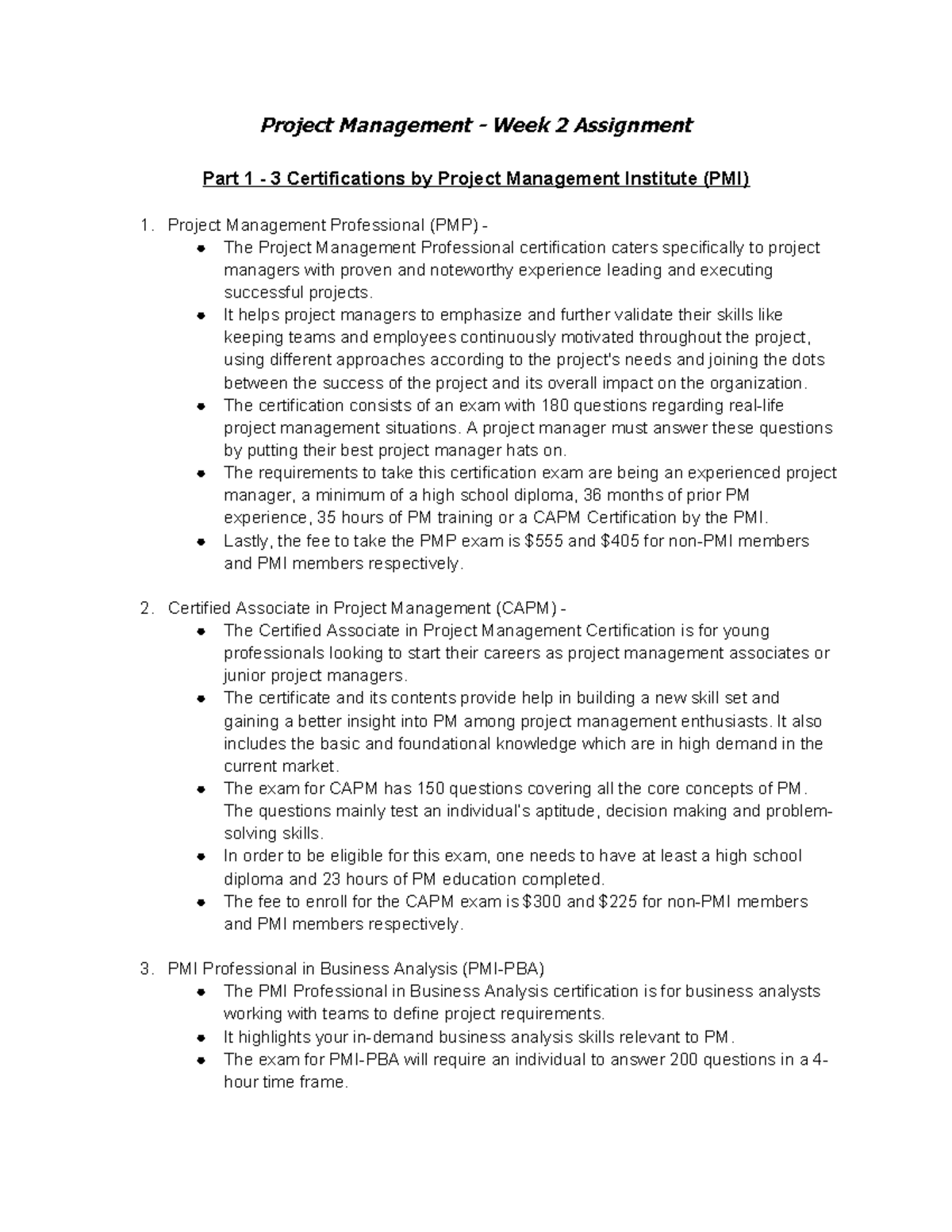 Project Management - Week 2 Assignment - Project Management - Week 2 Assignment Part 1 - 3 - Studocu