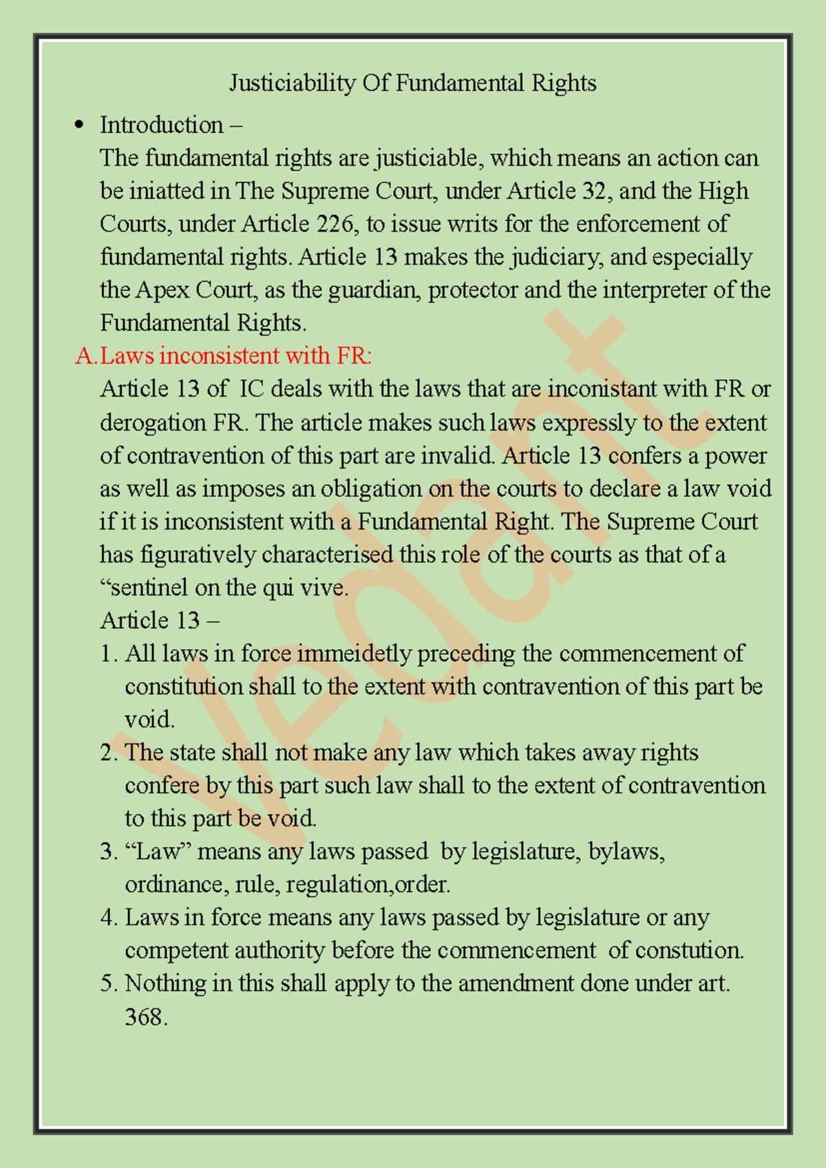 Justiciability Of Fundamental Rights - Article 13 makes the judiciary ...
