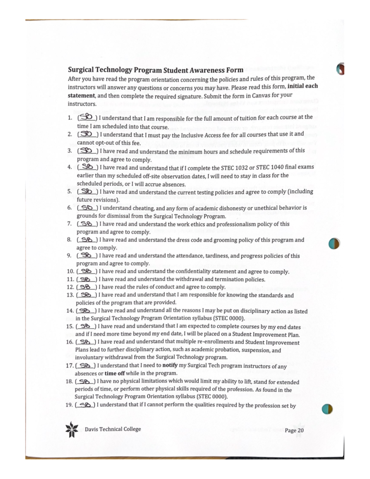 Surgical Technology Program Student Awareness Form - Please read this ...