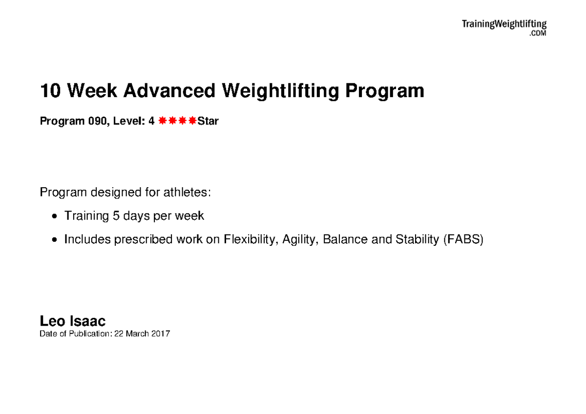 10 Semanass AAA AA Program 090 4Star 5Day 10Week - 10 Week Advanced ...