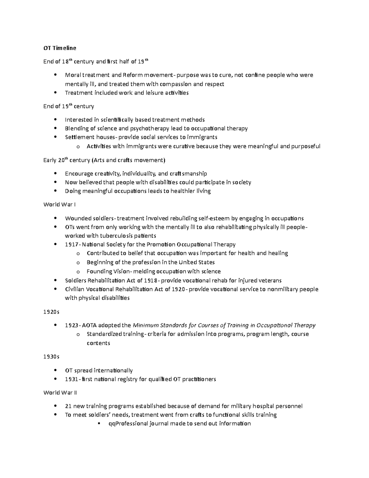 Ot and ota timeline - OT Timeline End of 18th century and first half of ...