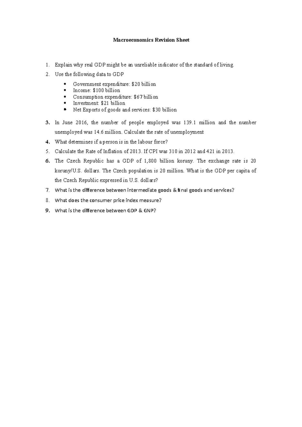 Macroeconomics Revision Sheet. Updated docx - Macroeconomics Revision ...