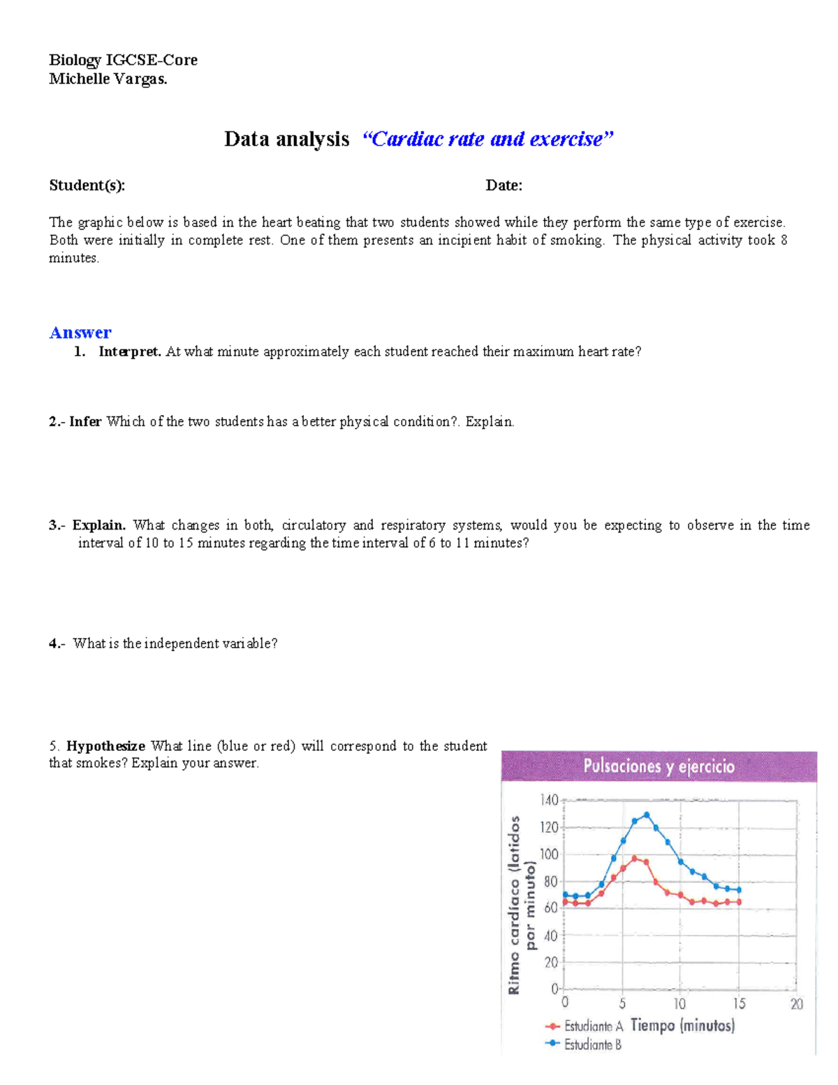 Data analysis cardiac rate and exercise - Biology IGCSE-Core Michelle ...