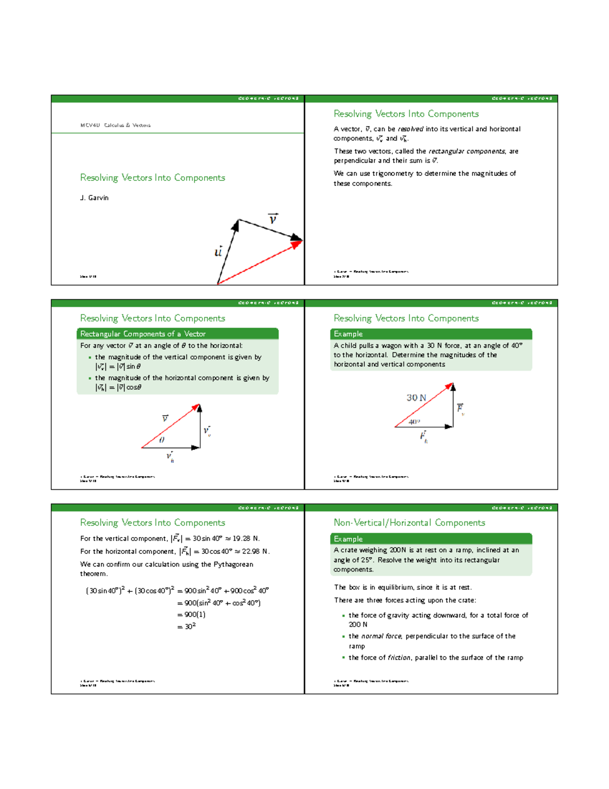 Vector components handout - g e o m e t r i c v e c t o r s MCV4U ...