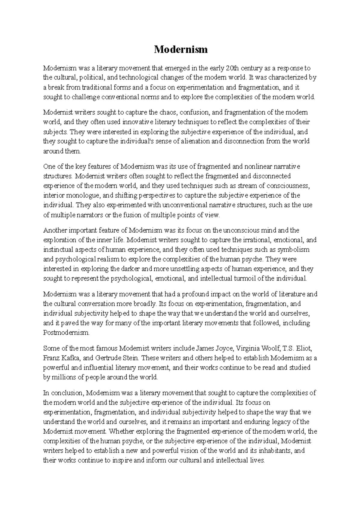 Modernism - Modernism Modernism was a literary movement that emerged in ...