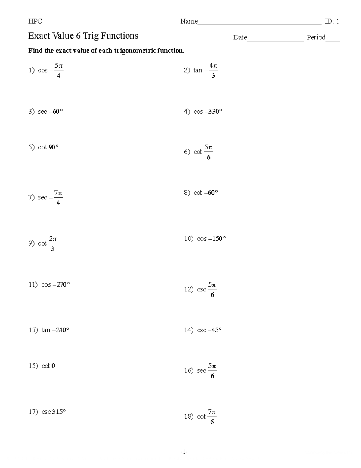 Exact value 6 trig functions all angles - ©v R 2 c 0 L 1 P 7 C PKFu ...