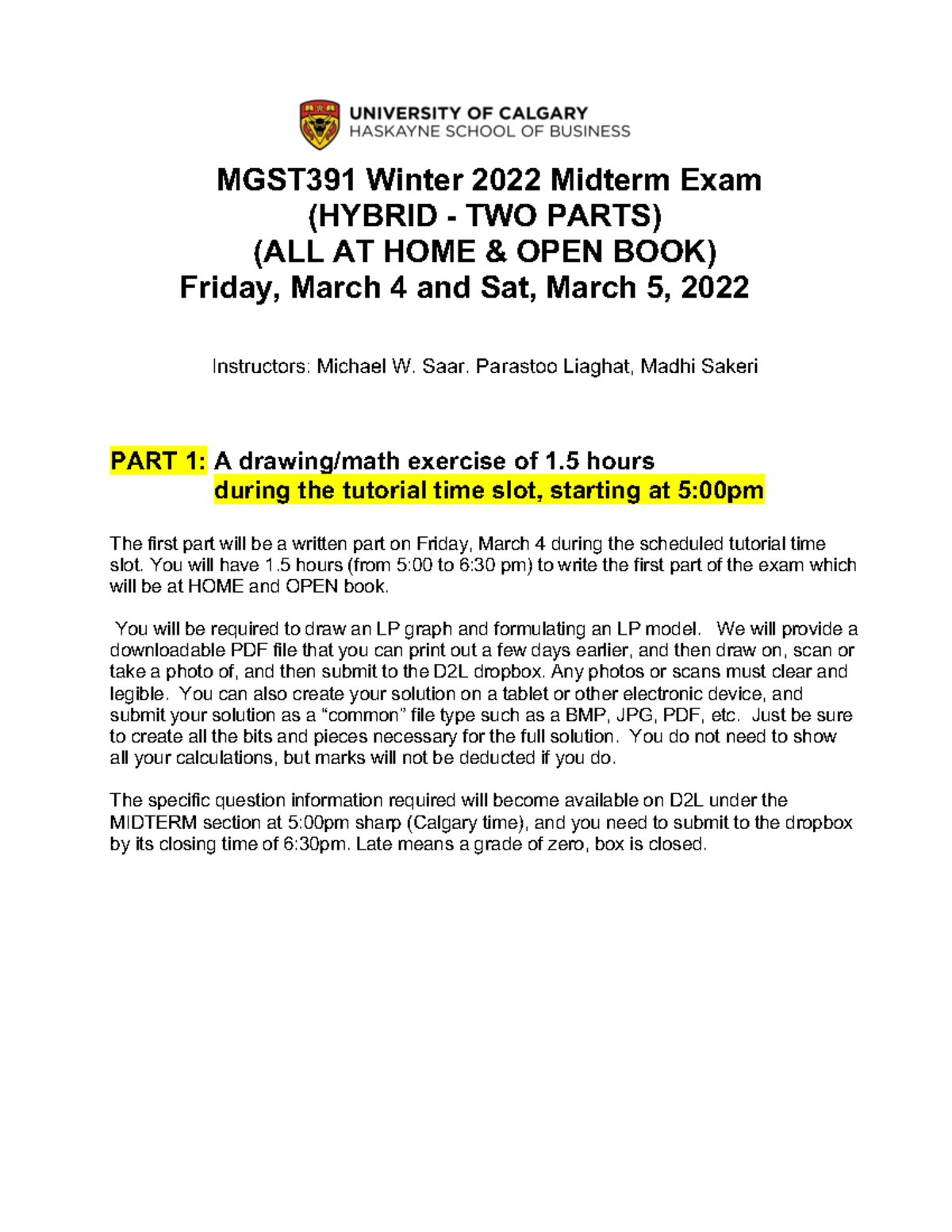 MGST 391 Winter 2022 Midterm Exam INFO - MGST391 Winter 2022 Midterm ...