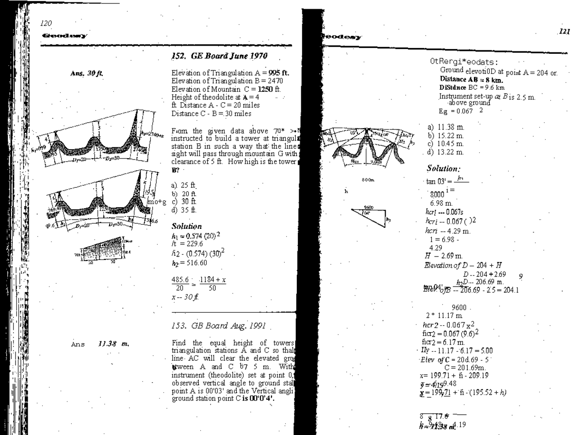 Pdf geodesy reviewer besavilla - A. 120 q9. Ans Elevation of Triangulation A = 995 ft. Elevation ...