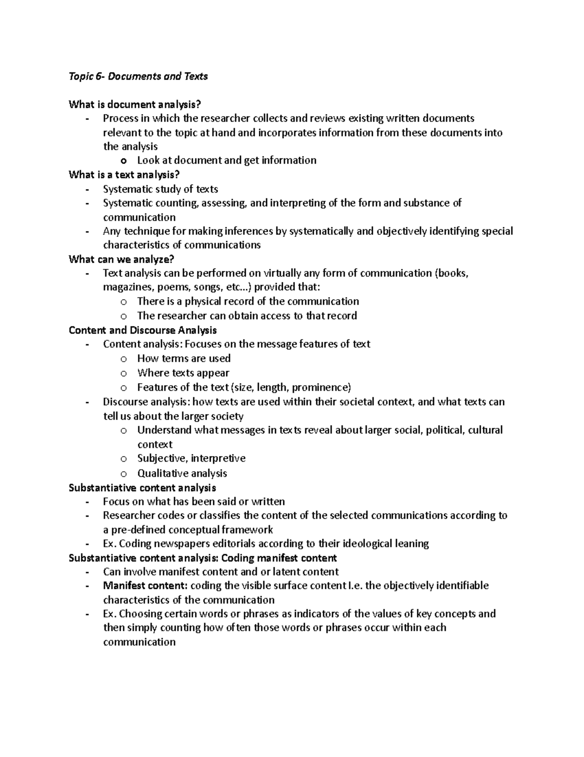 Topic 6 - Note - Topic 6- Documents and Texts What is document analysis ...