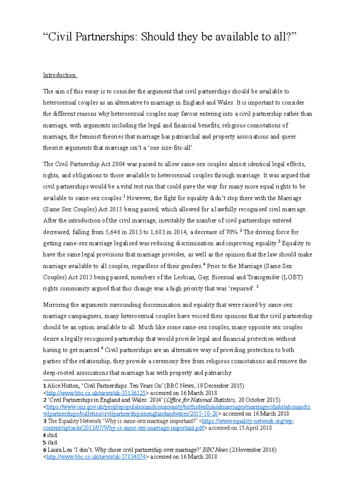 GSL Very Good Coursework Example 2 - Civil Partnerships - “Civil ...