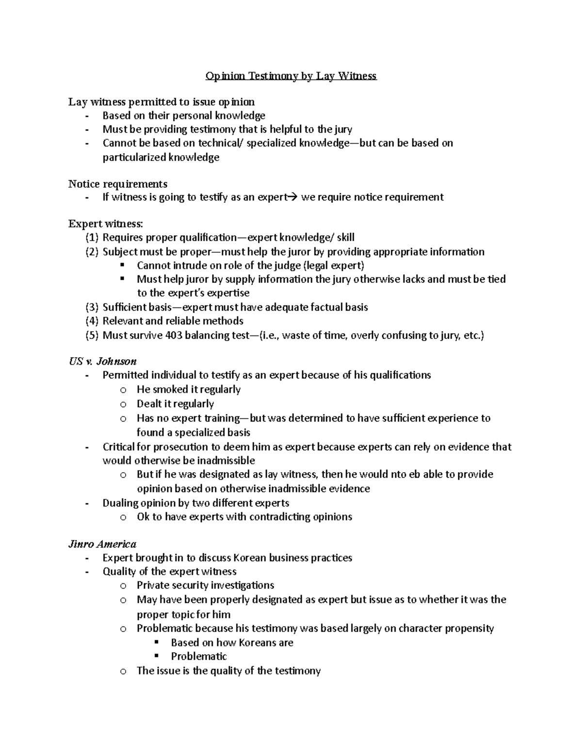 Evidence (11:19) - Opinion Testimony by Lay Witness Lay witness ...