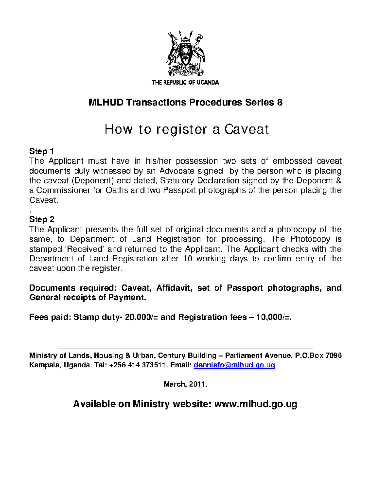 8 How to register a Caveat - THE REPUBLIC OF UGANDA MLHUD Transactions ...