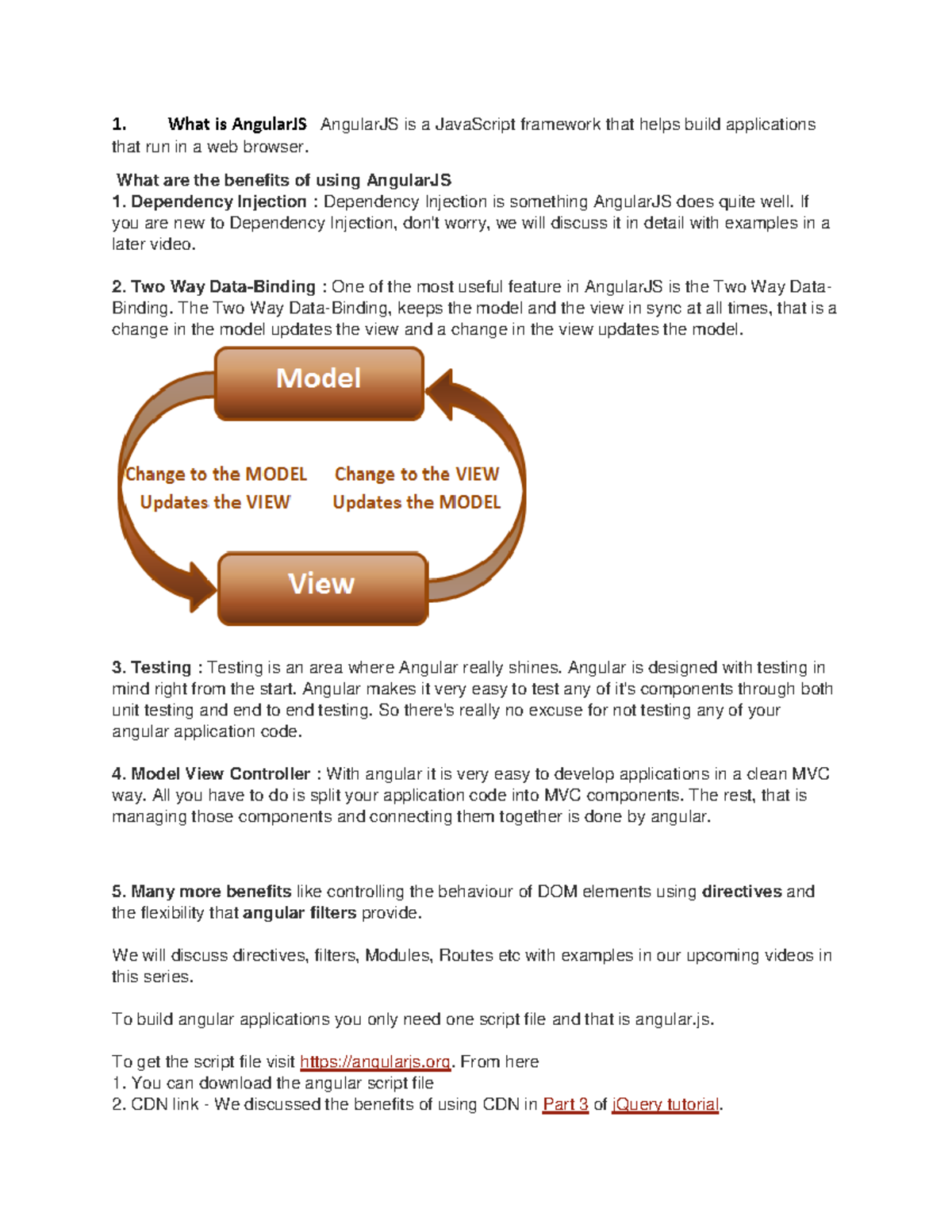 Angular JS - 1. What is AngularJS AngularJS is a JavaScript framework ...