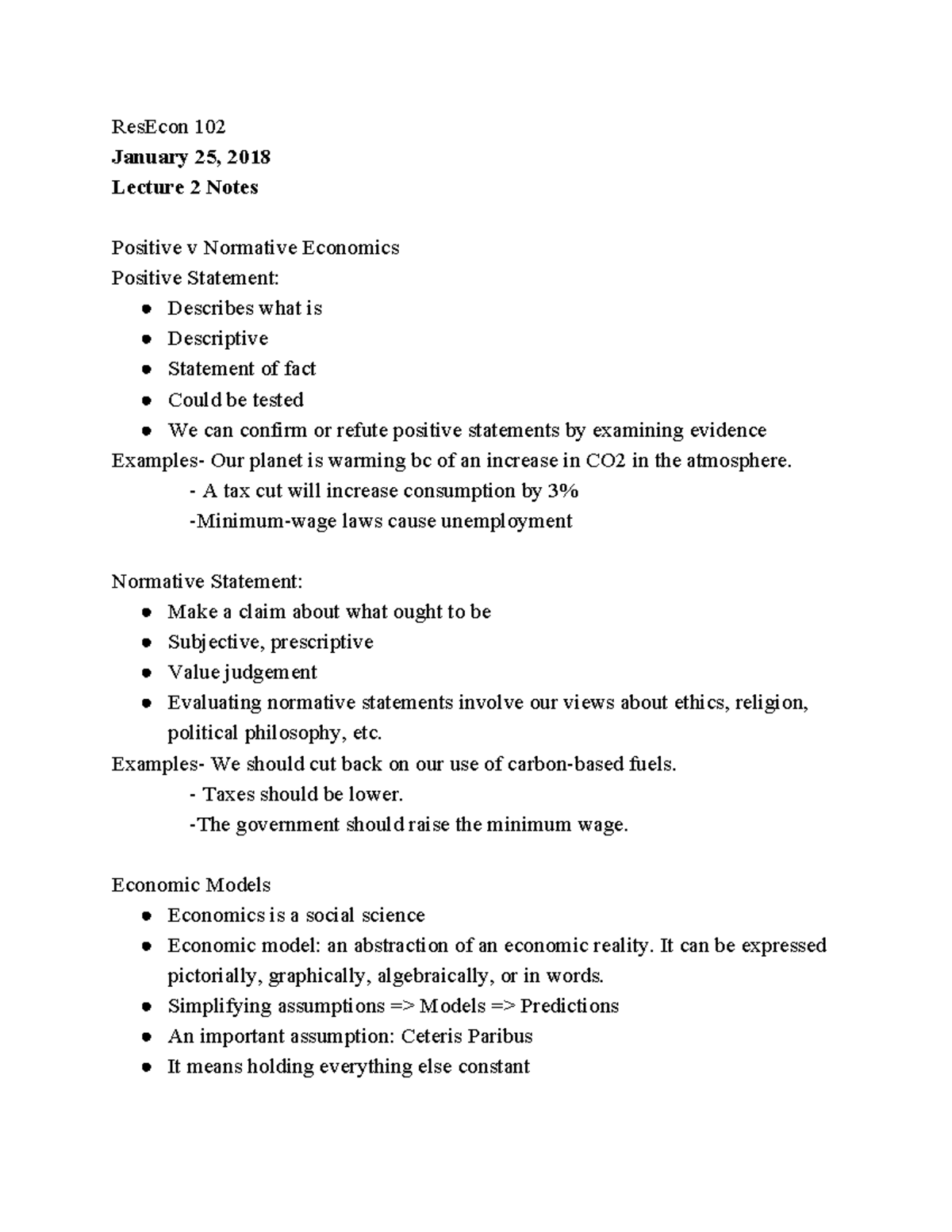 Res Econ Notes 102 - ResEcon 102 January 25, 2018 Lecture 2 Notes ...