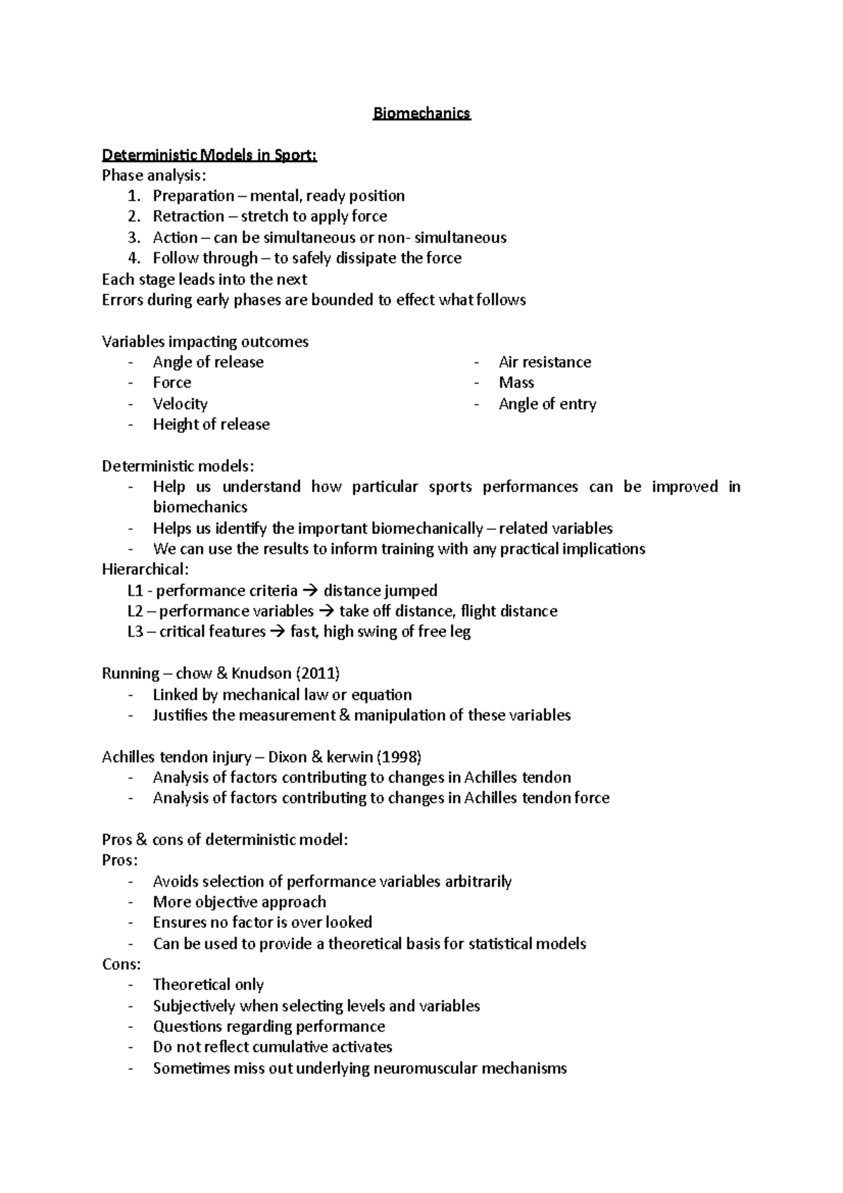 Biomechanics - Biomechanics Deterministic Models in Sport: Phase ...
