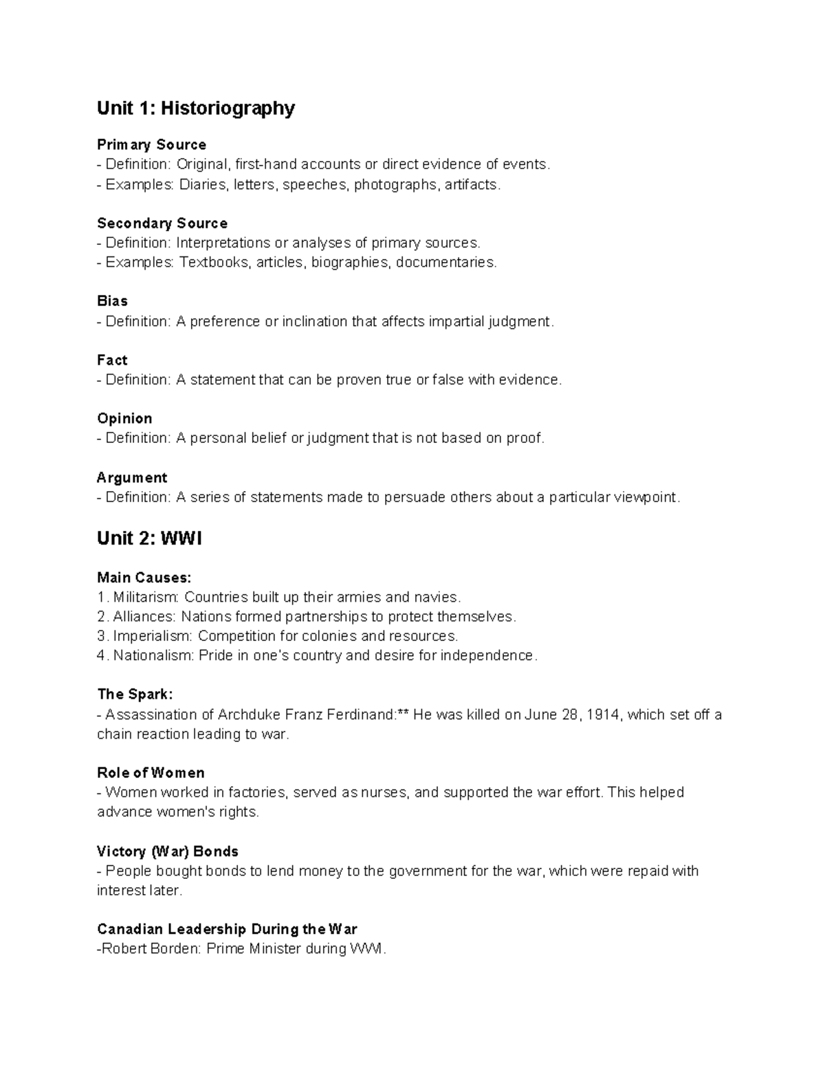 History Exam Notes - Unit 1: Historiography Primary Source Definition ...