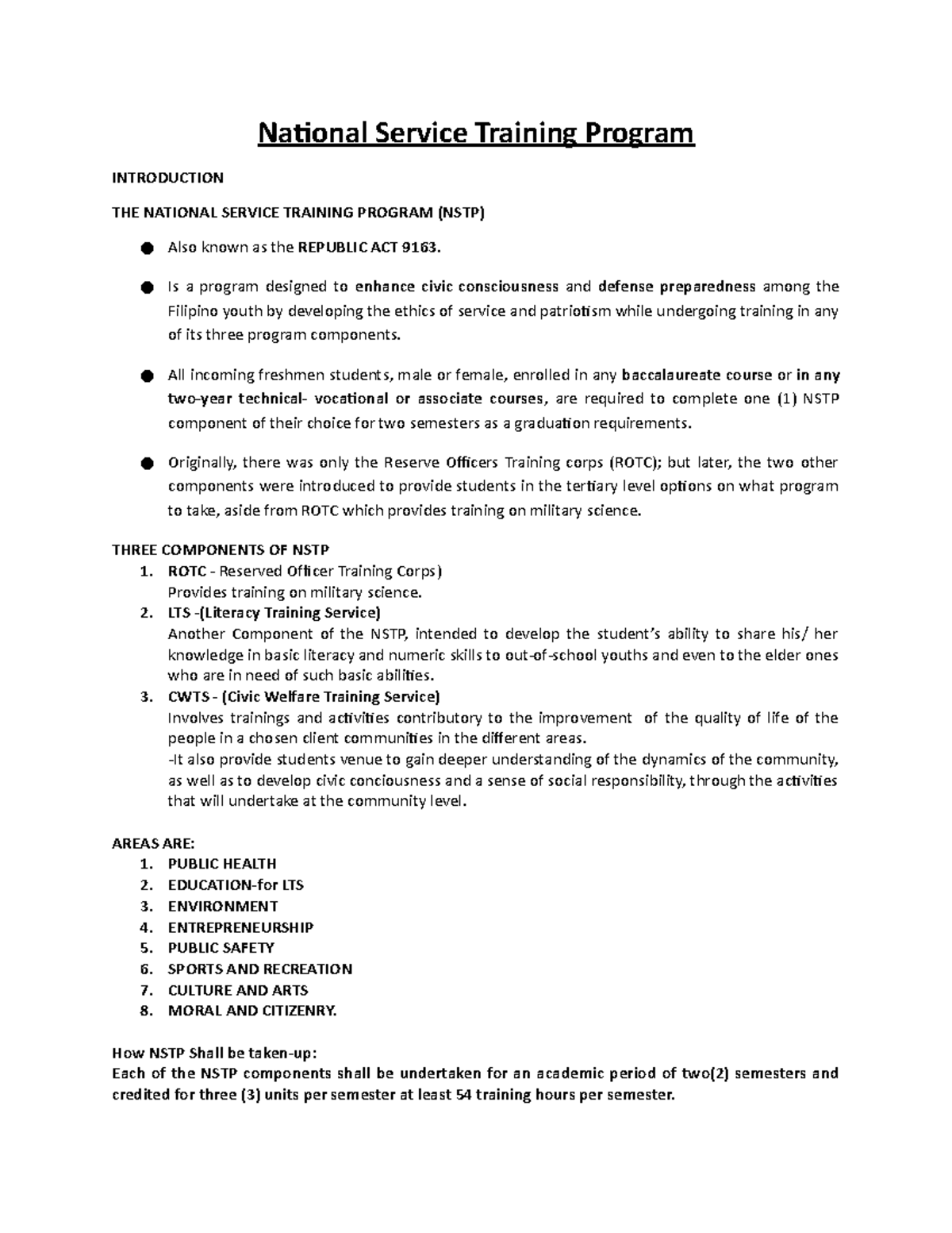 National Service Training Program - National Service Training Program ...