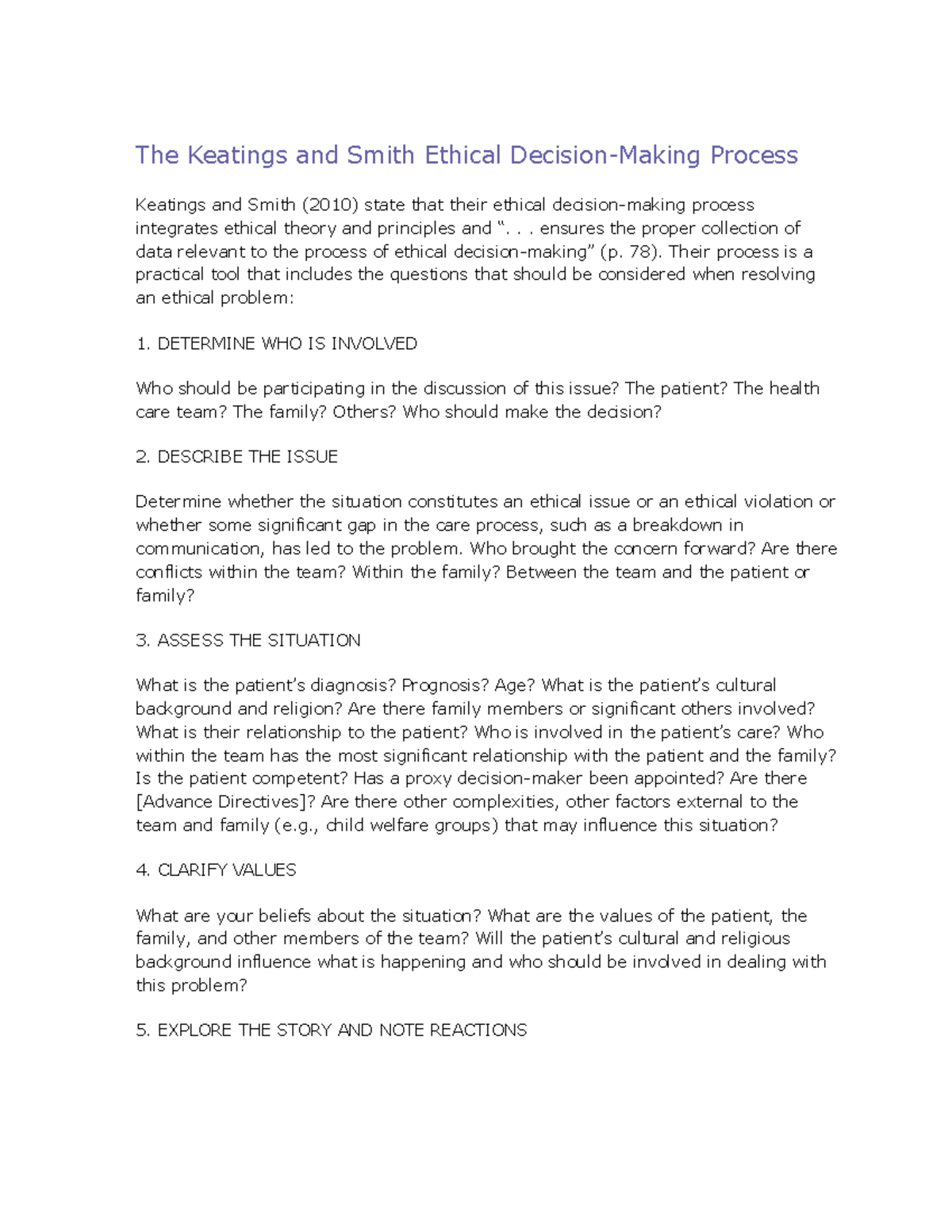 Keatings Smith Framework (5) - The Keatings and Smith Ethical Decision ...
