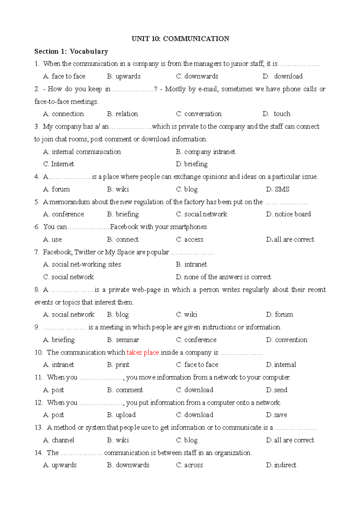 Unit 10 - Bài tập unit 10 - UNIT 10: COMMUNICATION Section 1 ...