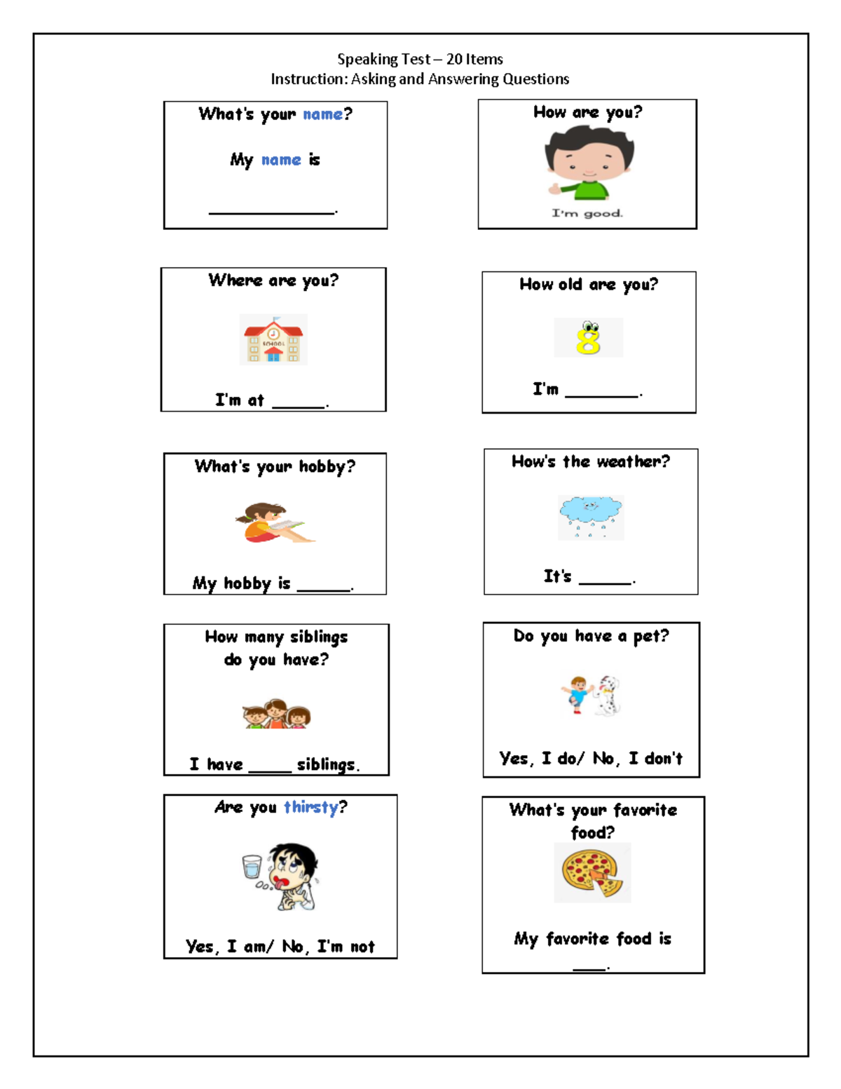 Module 6 - Tesol Speaking - Speaking Test – 20 Items Instruction ...