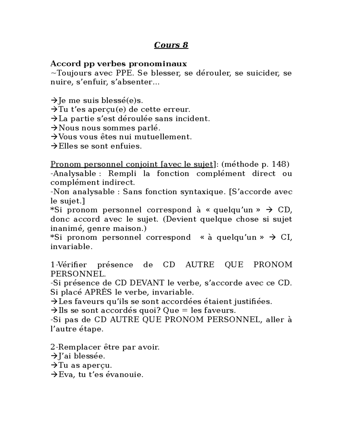 Cours 8 - Accord verbes pronominaux, phrases complexes, phrases ...