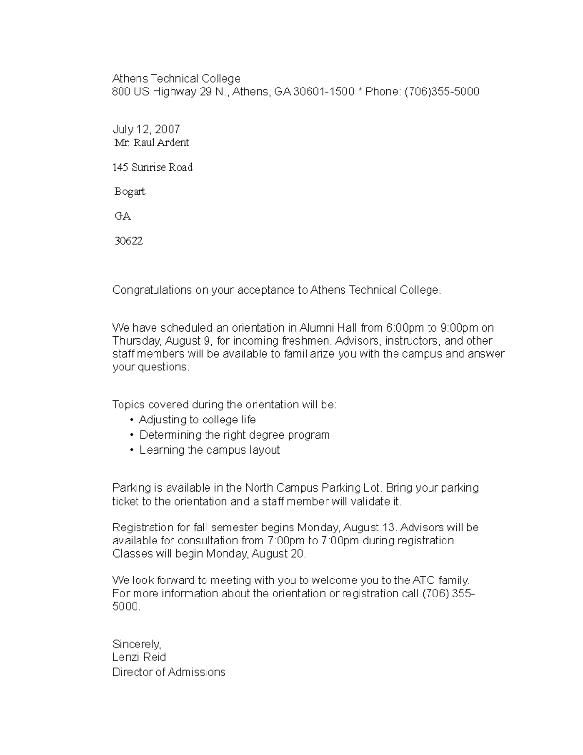 Mail merged example - 800 US Highway 29 N., Athens, GA 30601-1500 ...