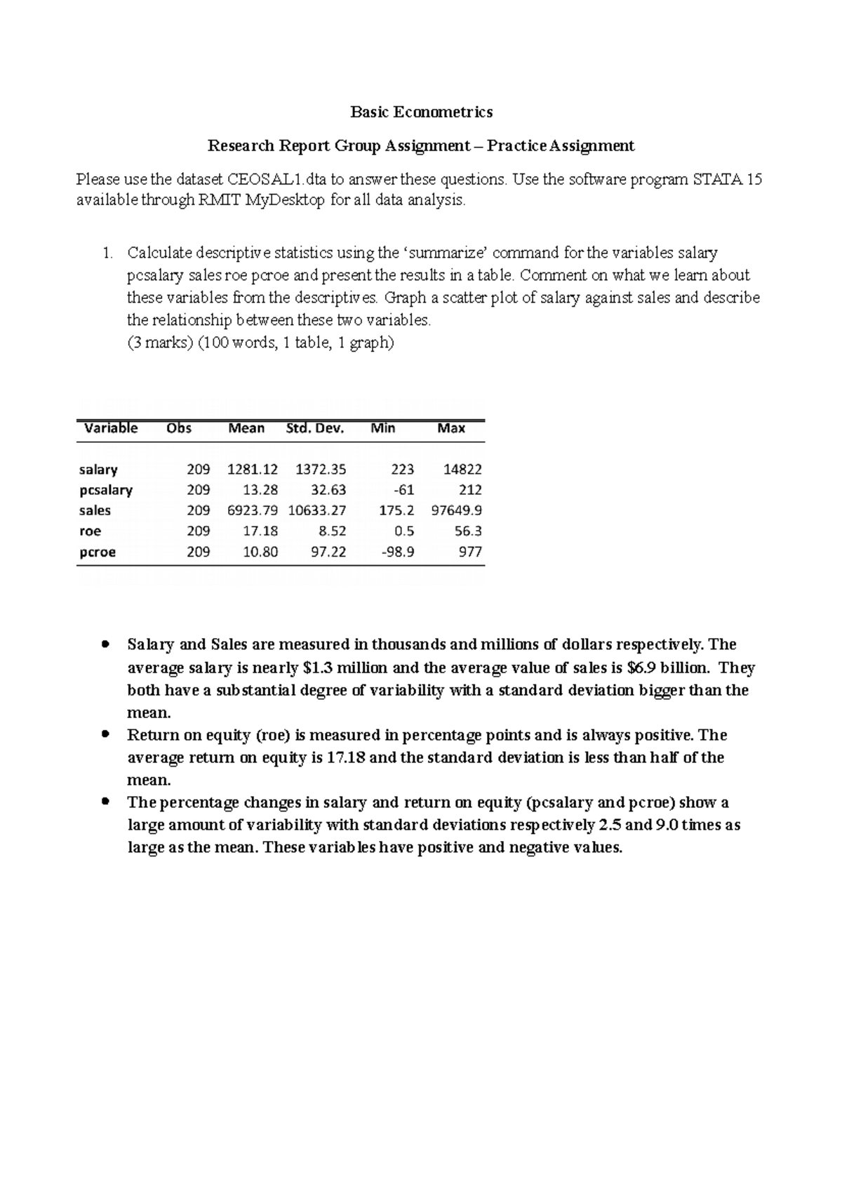 Group Assignment Practice - Basic Econometrics Research Report Group Assignment – Practice - Studocu