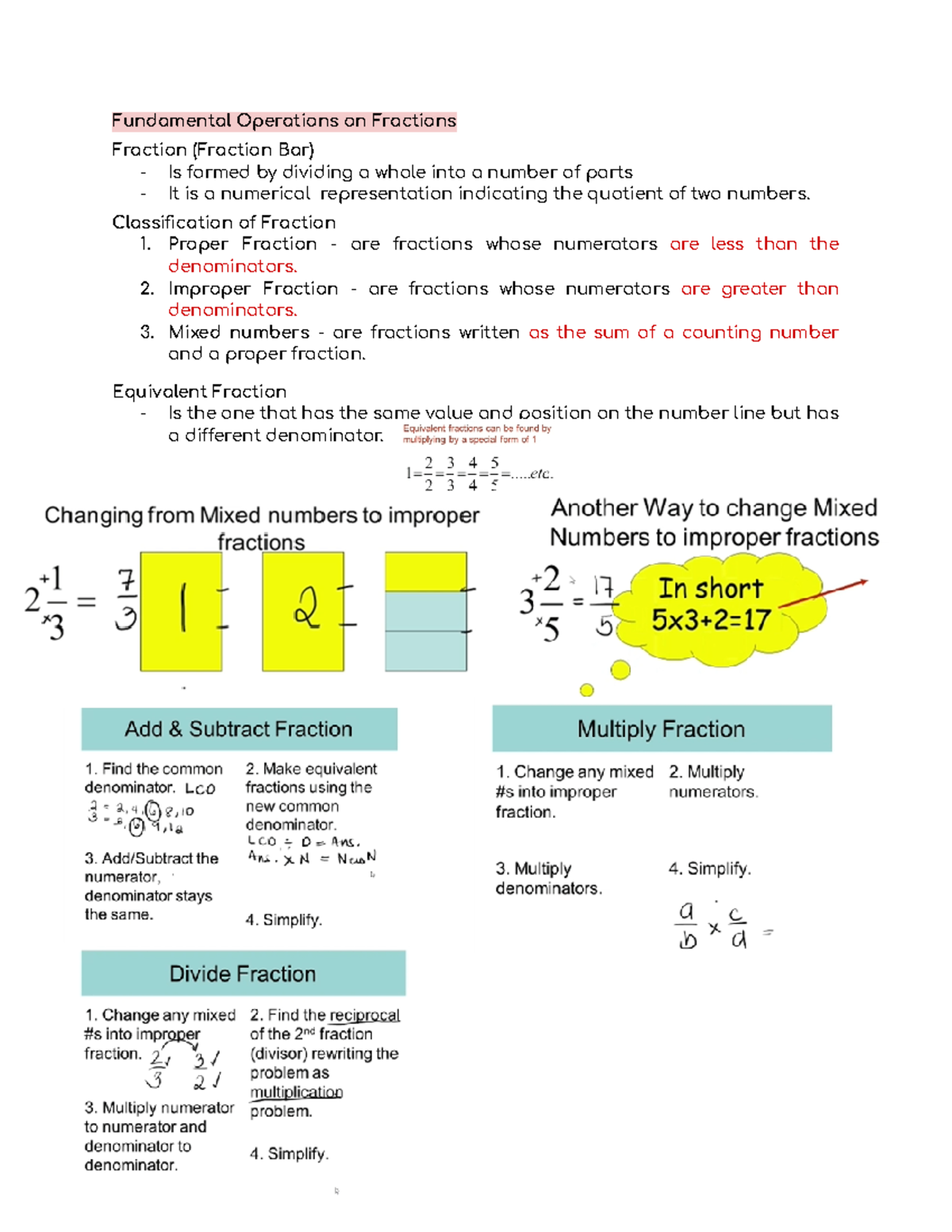 Business Mathemathics - Fundamental Operations on Fractions Fraction ...
