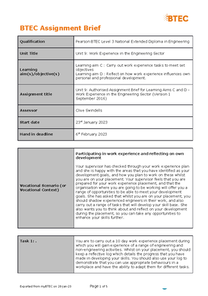 Unit 17 Assignment Brief LA A - BTEC Assignment Brief 2 BTEC Assignment ...