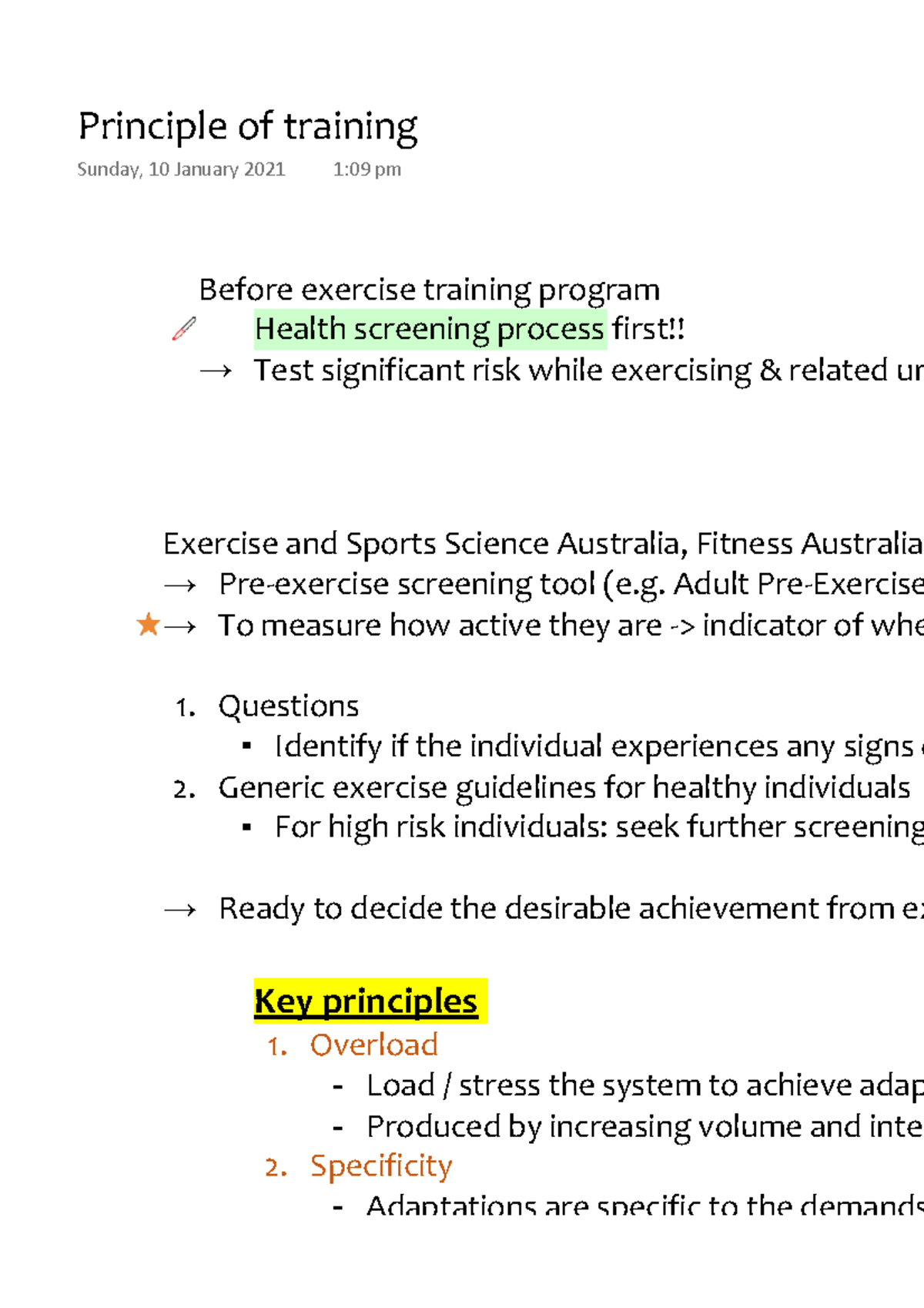 Principle of training - Before exercise training program Health ...