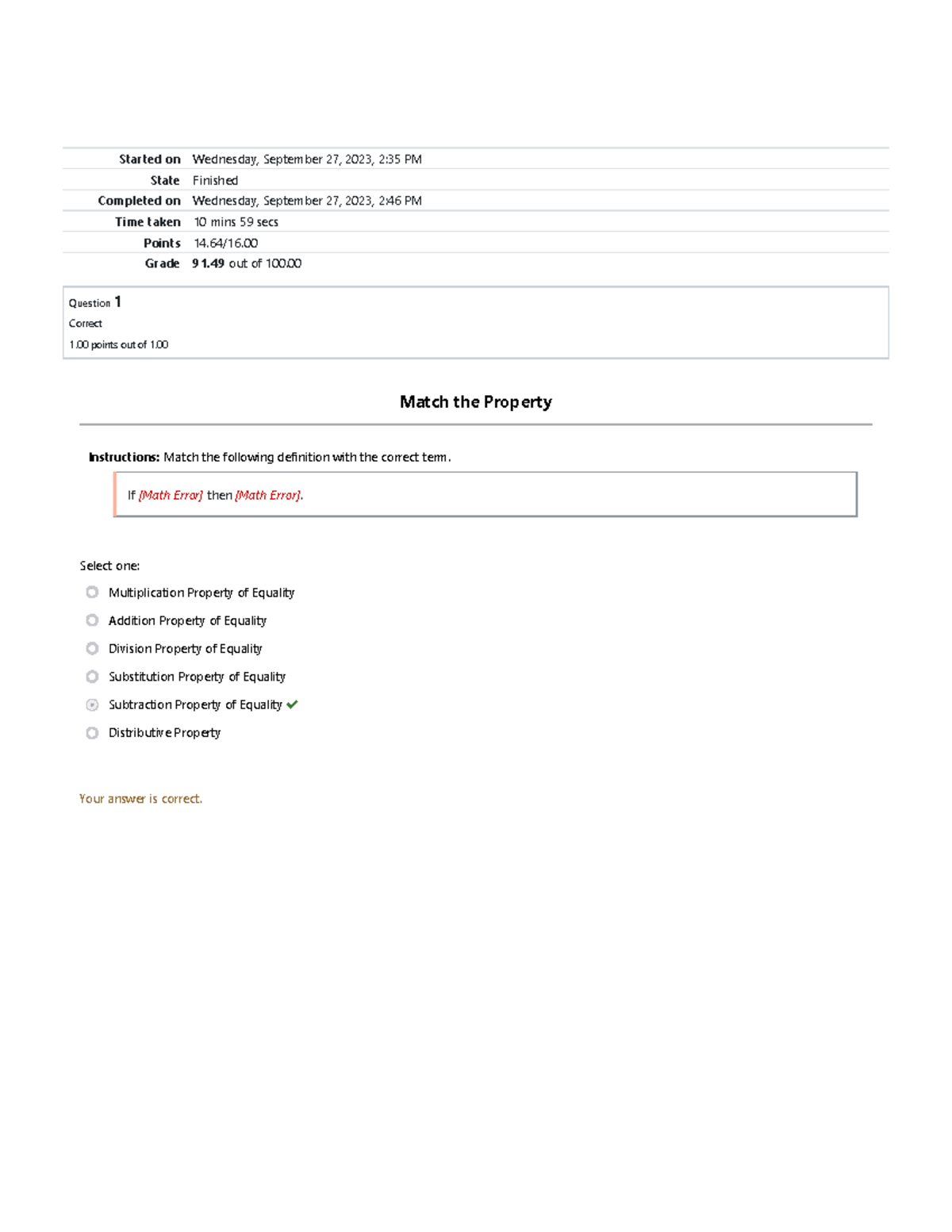 Mastery Quiz 2.5-2.7 (TG) - Started on Wednesday, September 27, 2023, 2 ...