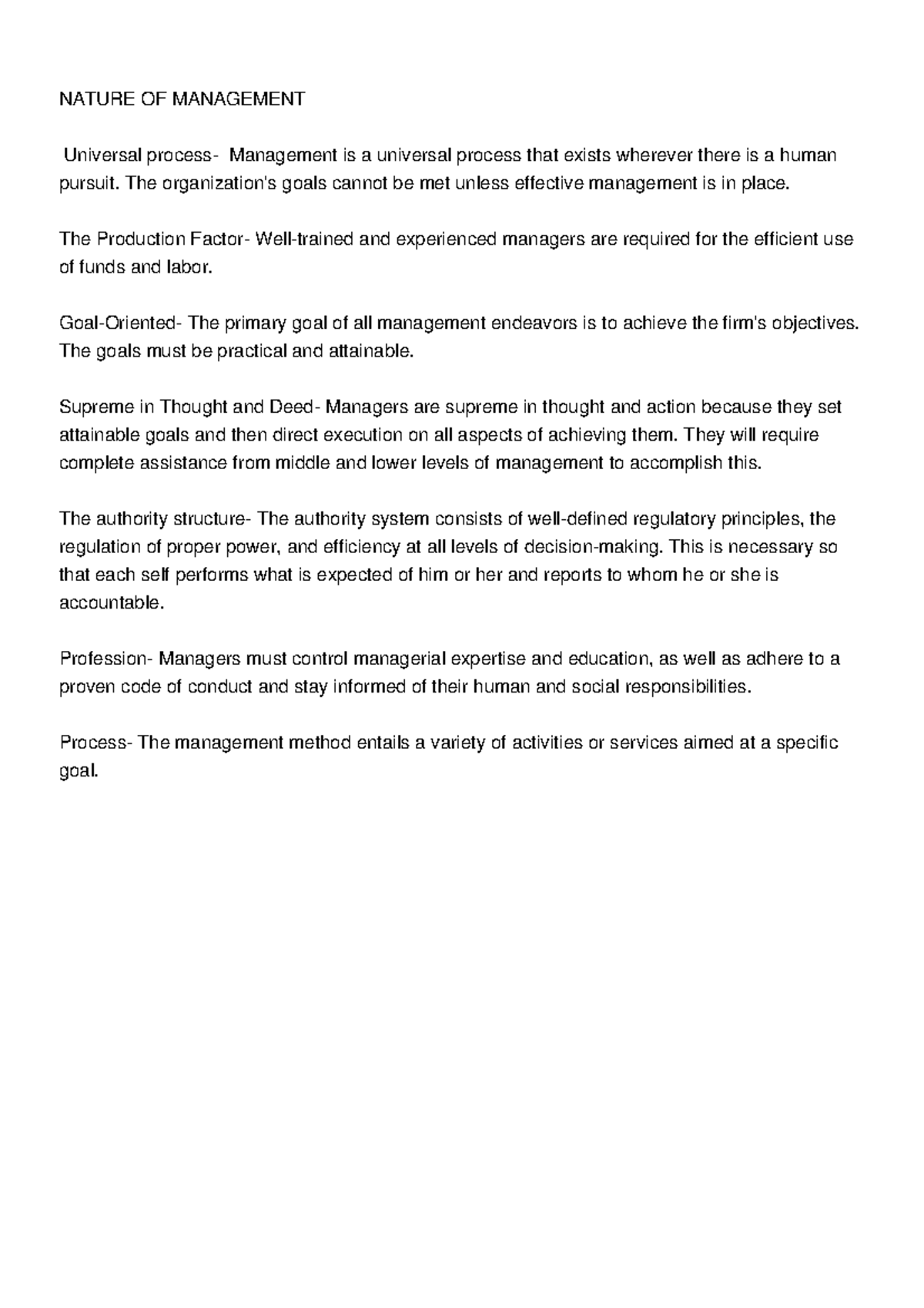 Nature of management 8 - It's lecture notes - NATURE OF MANAGEMENT ...