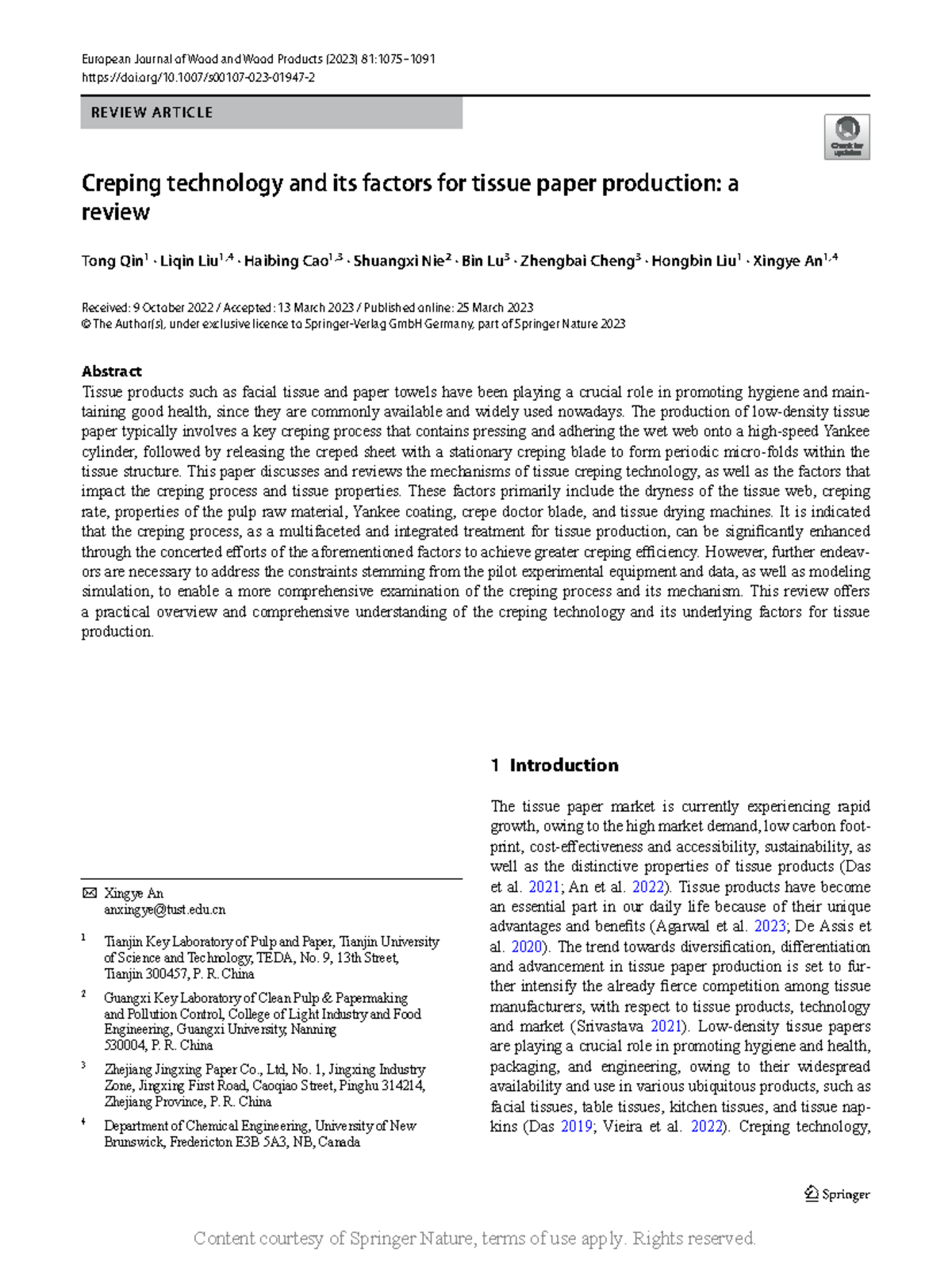 Creping technology and its factors for tissue pape-1 - REVIEW ARTICLE ...