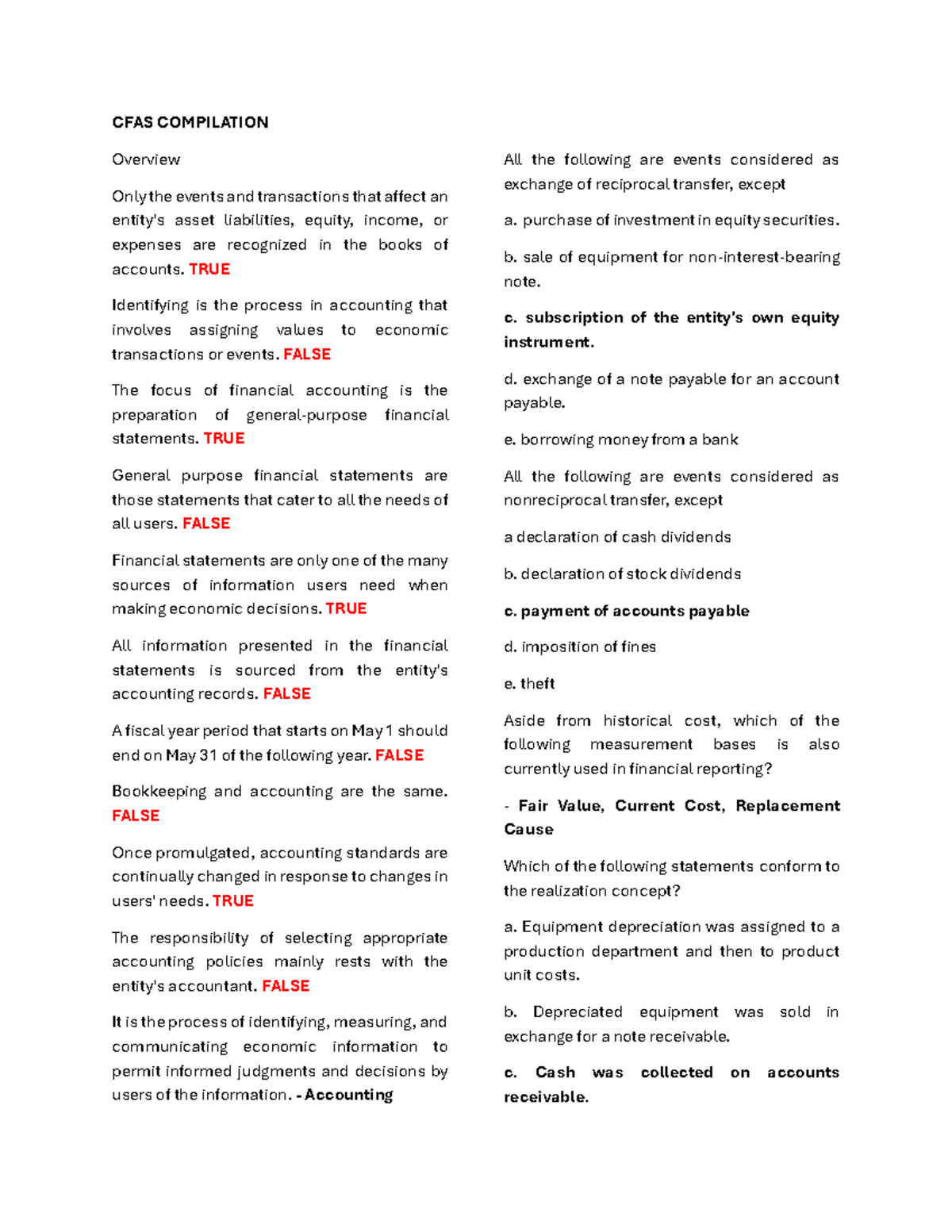 CFAS- Compilation - Summary Bachelor of science in accountancy - CFAS ...