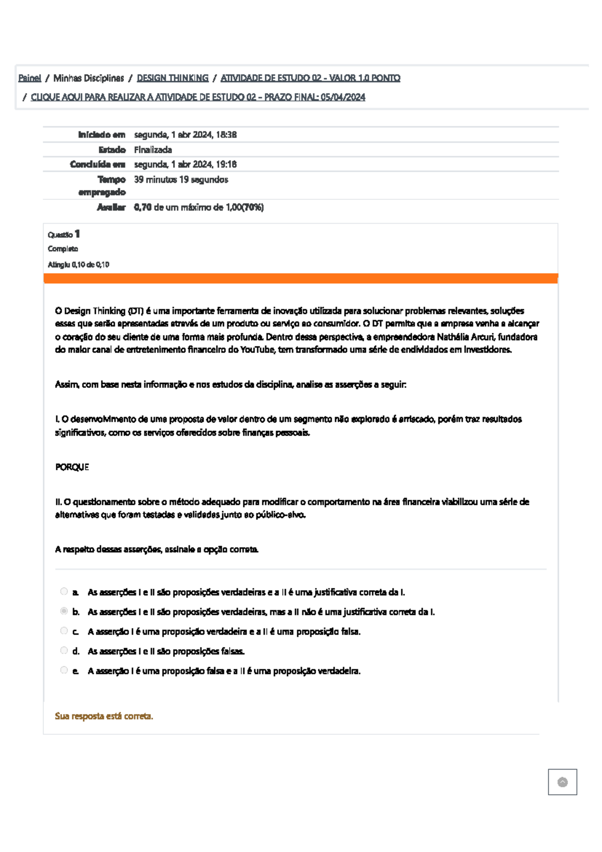 Prova 4 - Desing Thinking - Studocu