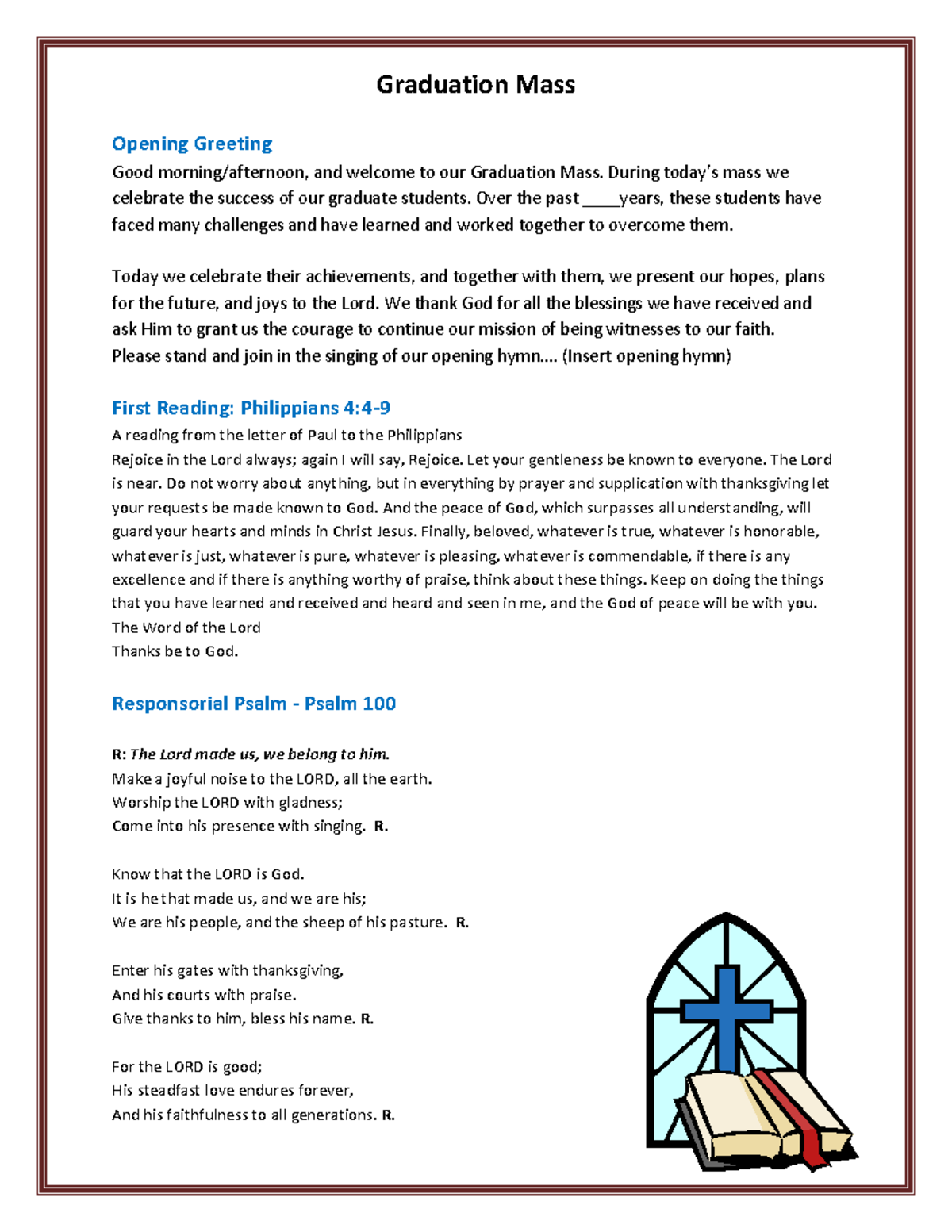 Graduation-mass - Mass Guide - Graduation Mass Opening Greeting Good ...