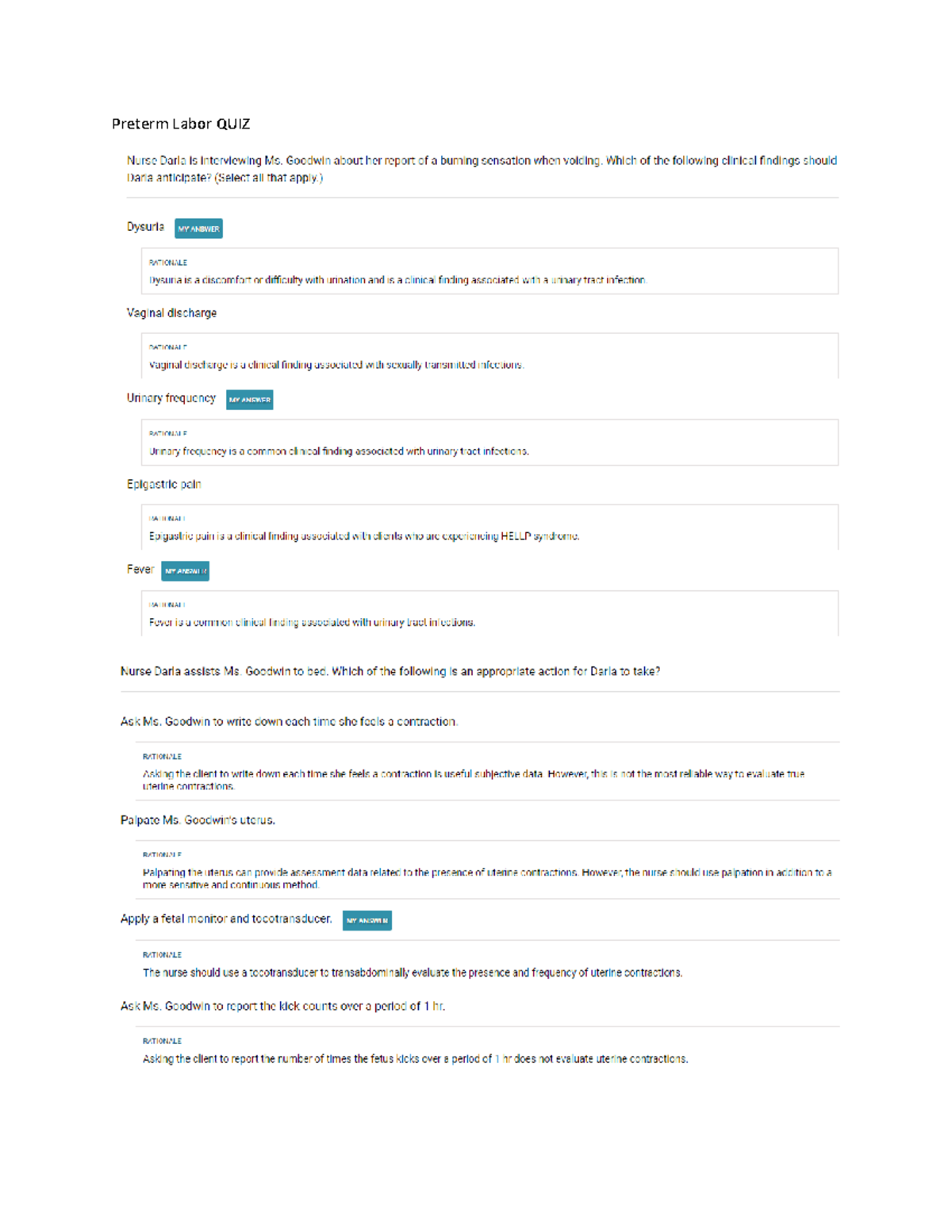 Preterm Labor QUIZ - NURS 3385 - TTUHSC - Studocu